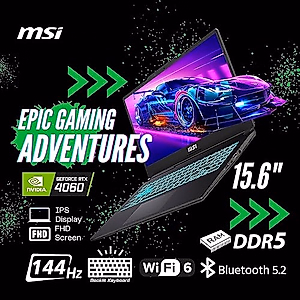 MSI Cyborg 15 Gaming Laptop, 15.6" FHD 144Hz Display, Intel Core i7-12650H, NVIDIA GeForce RTX 4060, 32GB DDR5 RAM, 2TB SSD, Webcam, Backlit Keyboard, Wi-Fi 6, Windows 11 Home, Translucent Black