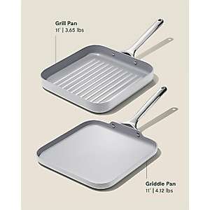Caraway Griddle Pan & Grill Pan Duo - Non-Stick Ceramic Coated - Non Toxic, PTFE & PFOA Free - Oven Safe & Compatible with All Stovetops – Gray