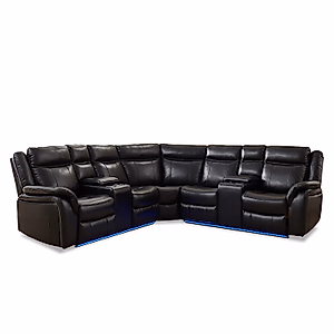 Power Reclining Sectional Sofa Set Faux Leather Recliner Couch with LED Lights/USB Port/Console Storage/Cup Holders Home Theater Sectional Sofa