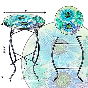 VCUTEKA Patio Side Table Outdoor Coffee Table Mosaic Accent Table Round Small End Table Bistro for Living Room Porch Balcony Backyard Garden Sunflower