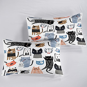 CVHOUSE Cat Bedding,Cartoon Cat Comforter Full,Animals Print Comforter Set for Kids,Kawaii Quilt Set with 1 Comforter and 2 Pillow Cases