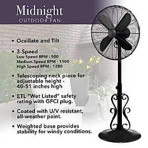 DecoBREEZE Pedestal Standing Fan, 3 Speed Oscillating Fan with Adjustable Height, Ebony, Antique Fan, 18 inches
