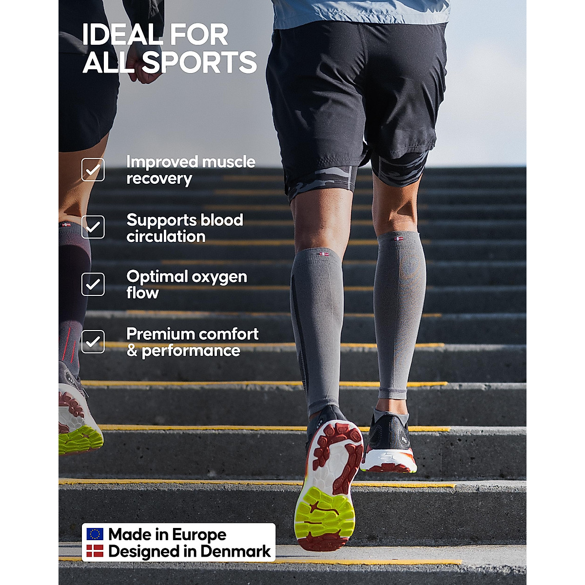 DANISH ENDURANCE Graduated Calf Compression Sleeves (Solid Black 1 Pair, Medium)