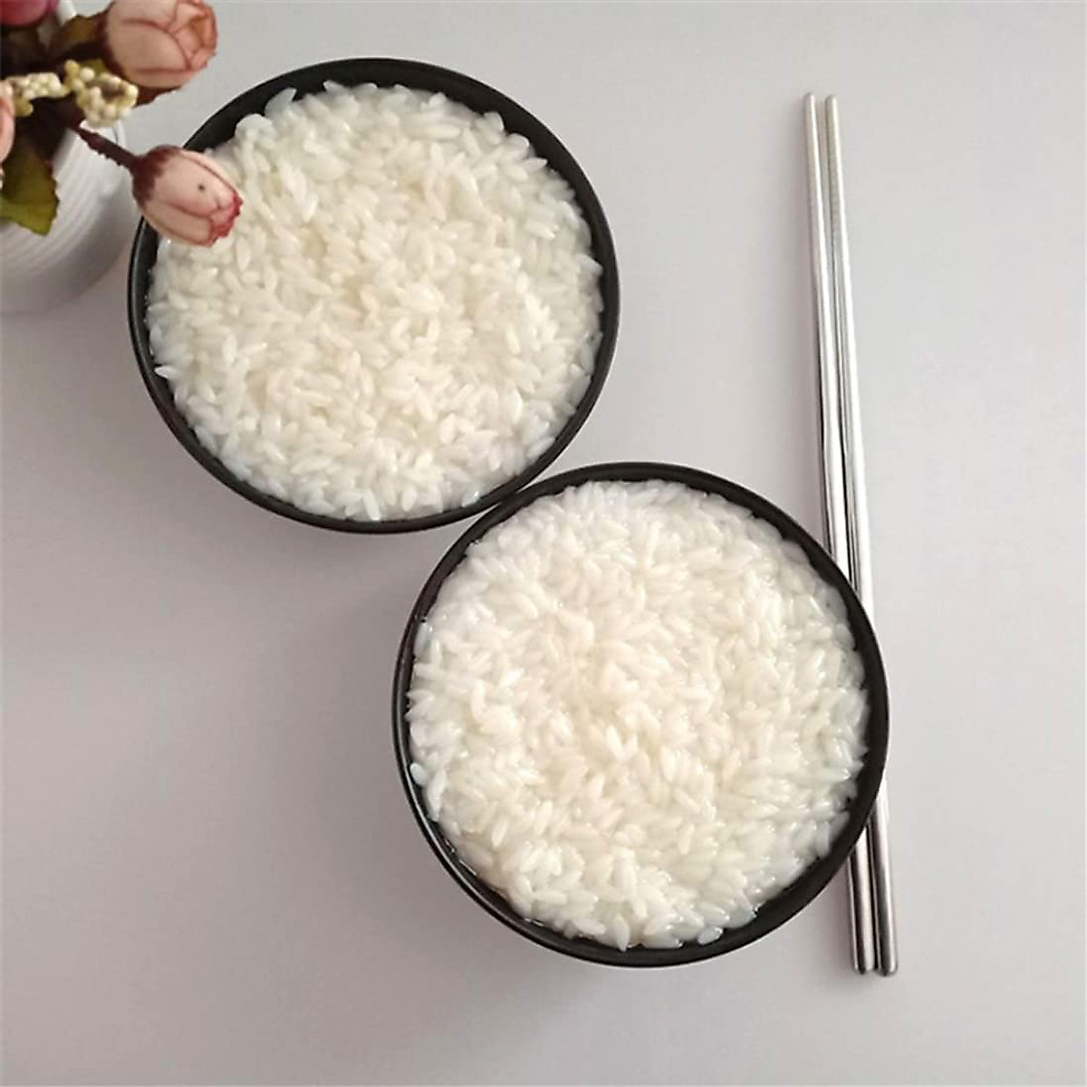 Zzooi Artificial Steamed Rice Display Props Simulated Cooked Rice with Bowl