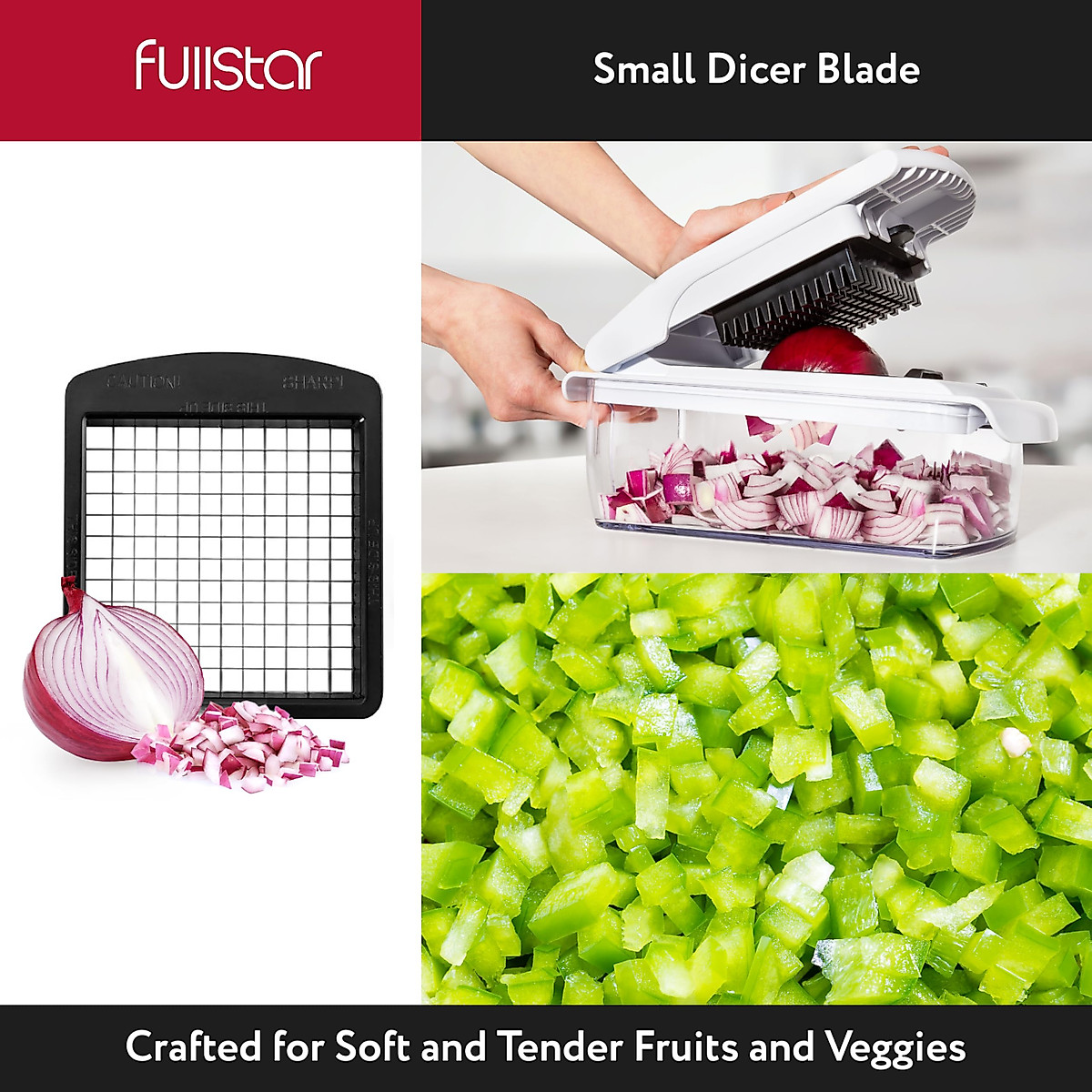 Fullstar Blade Replacement Set for Vegetable Chopper - 2pc Blade Inserts for Veggie Chopper - Big Dice Blade for Potatoes, Apples, Pears - Small Dice Blade for Onions, Tomatoes