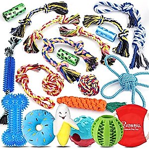 Zeaxuie 20 Pack Valued Puppy Toys for Teething Small Dogs - Puppy Chew Toys with Rope Toys, Dog Treat Balls & Dog Squeak Dog Chew Toys