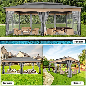 COBIZI Gazebo 10x20 Heavy Duty Patio Gazebo with Mosquito Netting Deck Gazebo with Metal Steel Frame Large Screen Gazebo Tent Waterproof with Double Roof for Backyard, Deck, Garden