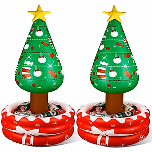 2 Pack Inflatable Christmas Tree Coolers Drink Beverage Inflatable Cooler Christmas Decorations Party Supplies for Home Office Holiday Winter Party Decorations, Multicolored, 50 x 25 Inches