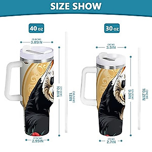 Panda with Floral Tumbler With Handle And Straw 30-40oz Insulated Tumbler Cups With Lid Stainless Steel for Cold Water and Drinks for School Work Sports Car Travel and Weekends