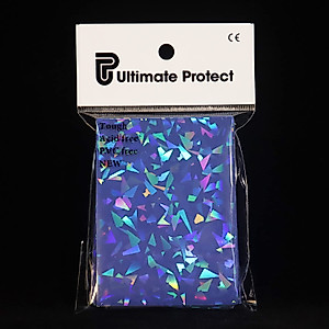 50PCS Premium GEM Laser Shinny Outer Matte Holographic Card Sleeves Holo Card Cover Standard Size Shiny Foil Trading Card Sleeve Kpop Photo Cards Protector 66x91mm Suitable in Binders (Blue)