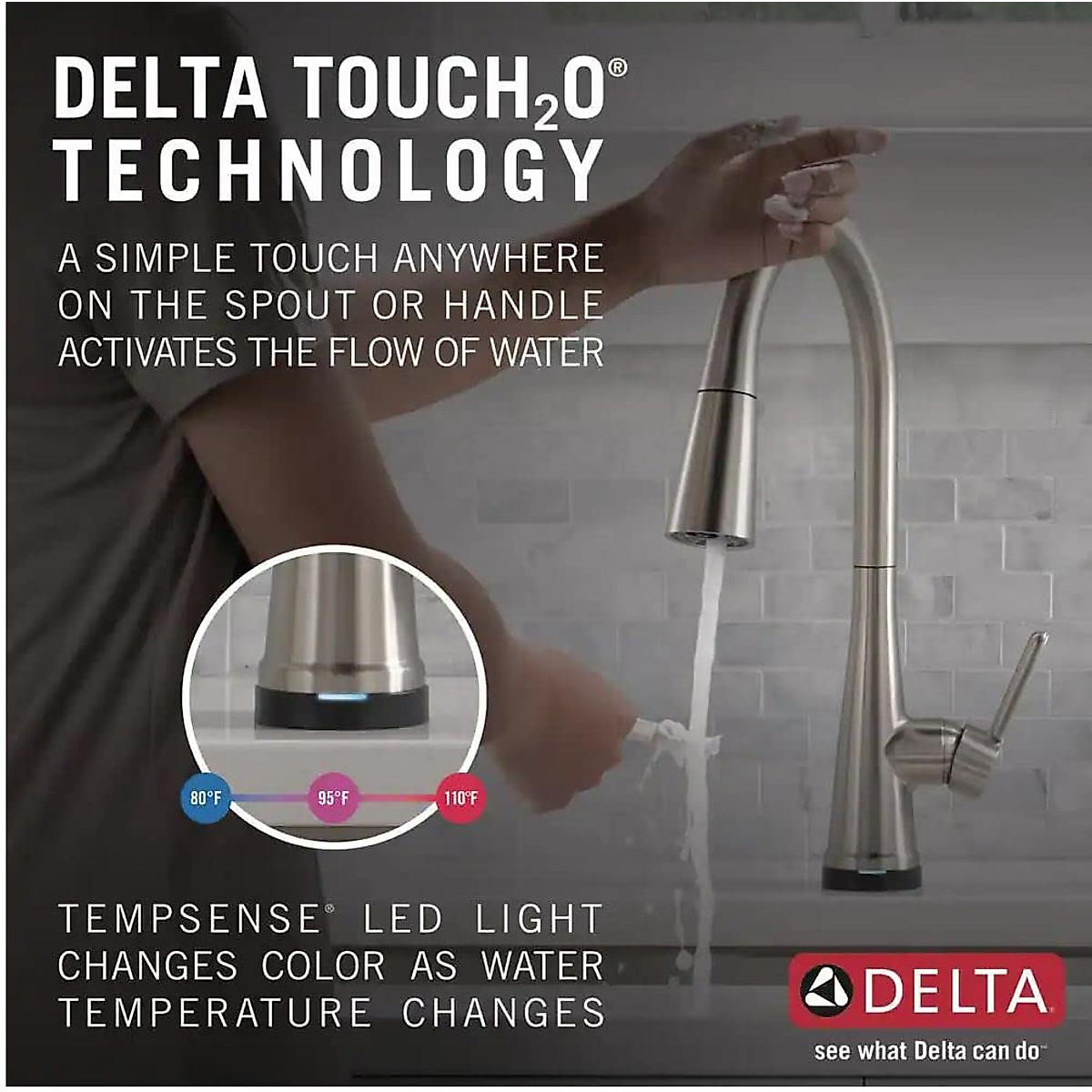 Delta 19826TZ-SPSD-DST Greydon Touch2O Single Handle Pull Down Sprayer Kitchen Faucet with ShieldSpray Technology in SpotShield Stainless Steel (Soap Dispenser and Deck Plate Included)