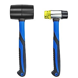 C&T 2-Piece Hammer Set,Black Rubber Mallet Hammer, Double-Faced Soft Hammer With Fiberglass Handle,Rubber Mallet Set