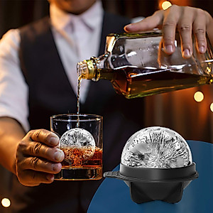 Round Ice Cube Mold Set of 4 Individual 2.5 Inch Tight Sealing, Leak Proof Silicone Big Sphere Ice Ball Makers for Whiskey, Scotch and Bourbon Black