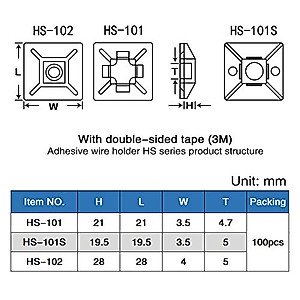 100 PCS 3/4" Black 3M Back-Glue Self Adhesive Cable Zip Tie Mounts Wire Cable Clips Holders Management Anchors Organizer Holders Squares(HS-101S)
