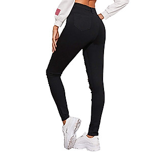 SweatyRocks Women's Hight Waisted Stretch Ripped Skinny Jeans Distressed Denim Pants Black-5 S