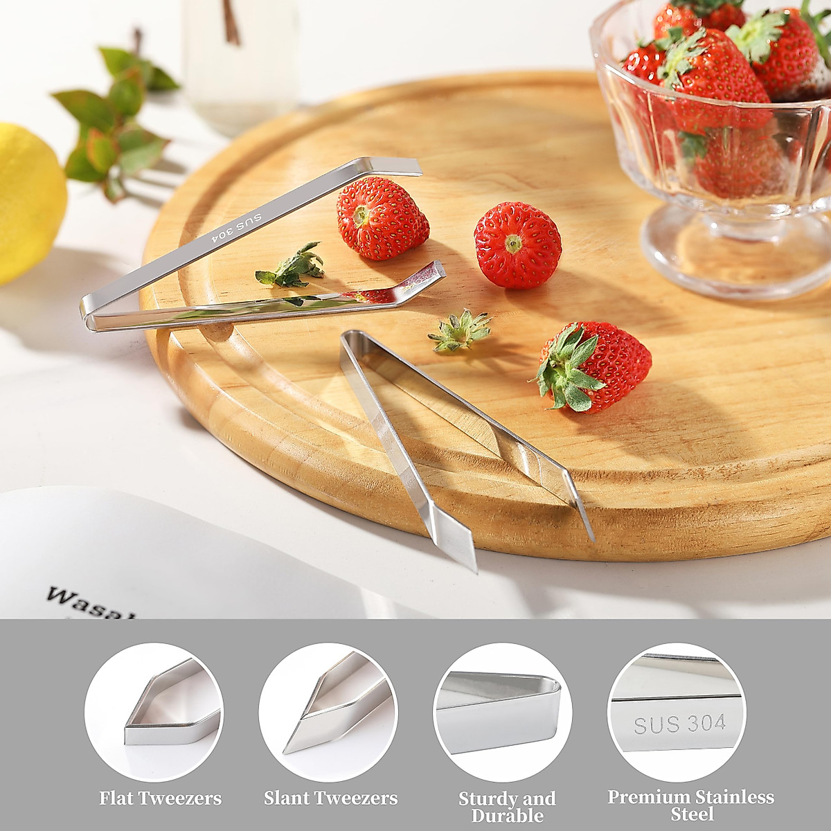 Fish Bone Tweezers, 2PCS Heavy-Duty Stainless Steel Kitchen Tweezers, Flat and Slant Pliers Remover Tool, Dishwasher Safe (4.6" and 4.7")