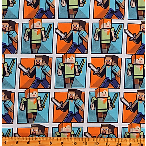 Cotton Minecraft Video Game Characters Steve and Alex Grid Multicolor Kids Cotton Fabric Print by The Yard (78802-A620715) Licensed Springs Creative