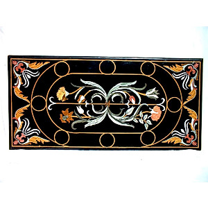 Pietra Dura Natural Black Marble 48" x 24" Inch Rectangular Dining Table Top, Stone Inlay Breakfast Table Top, Centre Table Top, Marble Outdoor Garden Table Top, Piece Of Conversation, Family HeirLoom