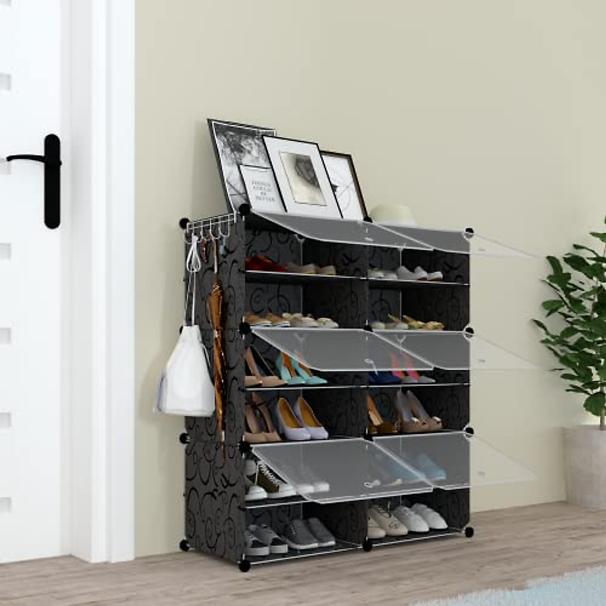 HOMICKER Shoe Rack Organizer, 24 Pair Shoe Storage Cabinet with Door Expandable Plastic Shoe Shelves for Closet,Heels,Boots,Slippers,6 Tier