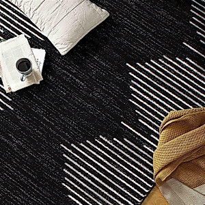 Rugshop Bohemian Stripe Stain Resistant High Traffic Living Room Kitchen Bedroom Dining Home Office Runner Rug 2'x7' Black