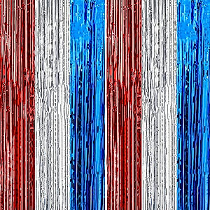Dazzle Bright 2 Pack Backdrop Curtain, 3FT x 8FT Metallic Tinsel Foil Fringe Curtains Photo Booth Background for Baby Shower Birthday Wedding 4th of July Party Decorations (Red White and Blue)