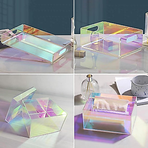 YESBAY Iridescent Acrylic Storage Box with Handle Acrylic Tray Vanity Organizer Case Hollow Multi-Functional Desktop Makeup Tray Basket Organizer Tissue Holder for Bathroom Countertop Bedroom C