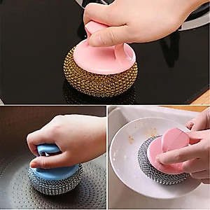 6 Pcs Sponges for Kitchen - Stainless Steel Scrubber with Handle - Heavy Duty Pot Scrubbers Dish Scrubber Cleaning Brush