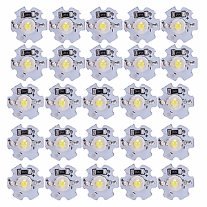 Hyuduo 25pcs LED Lamp Beads, 200LM 3W 5V High Power Led Chip, LED Lamp SMD Chip Light Bulb for DIY Lighting Fixtures(Pure White 60006500K)