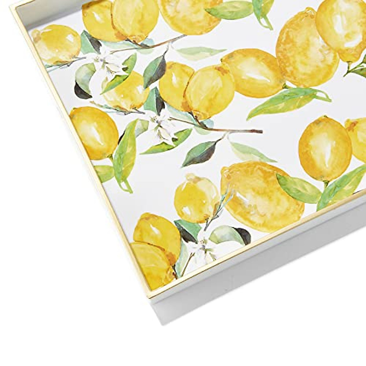 American Atelier Set of 2 Lemons Branches Rectangular Serving Tray with Handles- Indoor & Outdoor Platter for Home Entertaining, Cocktail Hour, Snacks, Barware, Perfume (Large 19x14, Small 18x12)