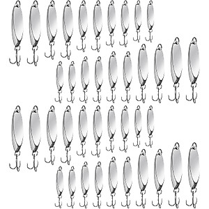 HESTYA 20 Pieces Fishing Lures Fishing Spoons Saltwater Treble Hooks Lures Hard Metal Spinner Baits 5 Sizes Casting Spoon Lures for Salmon Bass in 1/5 oz 1/4 oz 3/8 oz 1/2 oz 3/4 oz (Silver)