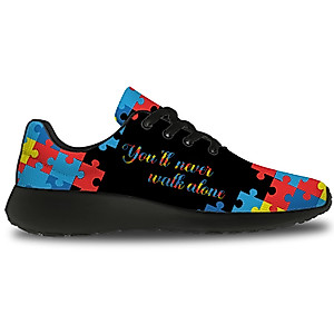 Uminder Autism Awareness Shoes for Boy Girl Running Shoes Walking Tennis Sneakers Autism Ribbon Gifts Autistic Puzzle Shoes Gifts for Women Men,Size 4 Men/6 Women Black