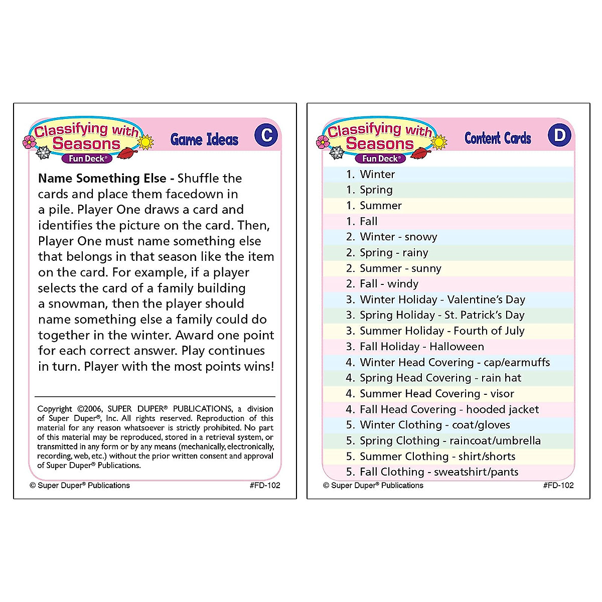 Super Duper Publications | Classifying with Seasons Fun Deck Flash Cards | Educational Learning Resource for Children