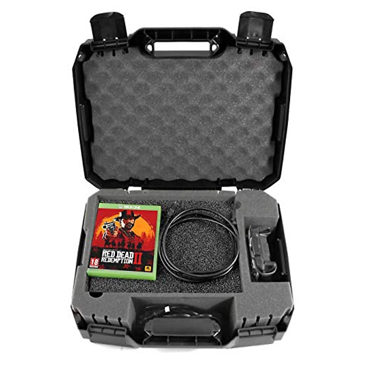 CASEMATIX Travel Case Compatible with Xbox One X - Hard Shell Carrying Case with Protective Foam Compartments for Console, Controller, Power Adapter, Games and More Accessories