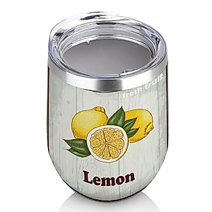 silichee 20 Oz Stainless Steel Wine Tumbler with Lid Vintage Drawing Lemon Insulated Tumblers Vacuum Coffee Mugs for Hot and Cold Drinks,Coffee,Wine