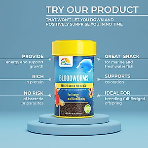 BroBass Freeze Dried Blood Worms for Fish - Aquarium Bloodworms Fish Food for Freshwater and Saltwater - Blood Worms for Tropical Fish, Betta, Goldfish, Cichlid, Guppy (0.21 oz)