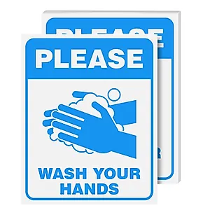 Please Wash Your Hands Sign Laminated Poster – Health and Safety – Great Use for Homes, Schools, Office and Public Spaces | Heat, Water and Moisture Resistant | 8 x 10 Inches | 5 per Pack (Blue)