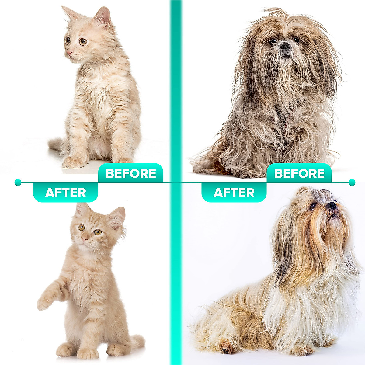 Ruff 'N Ruffus Self-Cleaning Slicker Brush With NO- PAIN Bristles Gently Removes Loose Undercoat & Tangled Hair For Cats & Dogs Reduces Shedding by 95% +Pet Nail Clipper