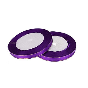 ATRBB 50 Yards 3/8 Inch Wide Single-face Satin Ribbon with Gold Edges for Gift Wrapping, Floral Design and Craft,25 Yards/roll x 2 Rolls (Purple)