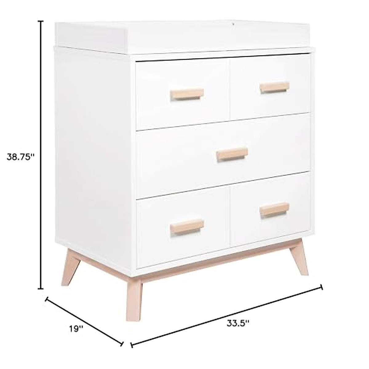 Babyletto Scoot 3-Drawer Changer Dresser with Removable Changing Tray in White and Washed Natural, Greenguard Gold Certified