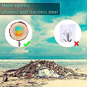 Johiux Pack of 4 Self-Adhesive Wooden Hooks, Adhesive Hooks, Children's Coat Hooks, Wall Hooks, Self-Adhesive Children's Coat Hooks are Used for Towels, Backpacks, Hats and Coats.