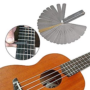 TIMESETL 17 Pcs Guitar Luthier Tools Including 4 Guitar Notched Radius Gauges, 9 Understring Radius Gauge Luthier Tools, 32 Blades Feeler Gauge, String Action Gauge Ruler and 2 Fingerboard Guards