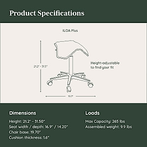 Branch Saddle Chair ILOA Plus - Ergonomic Rolling Stool for Healthy Posture and Sustainable Style - Height Adjustable Stool with Birch Plywood Frame and Recycled Polyester Seat Fabric - Brick