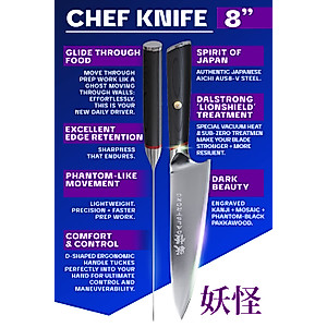 Dalstrong Chef Knife - 8 inch - Phantom Series - Japanese High-Carbon AUS8 Steel Kitchen Knife - Pakkawood Handle - Cooking Knife - Razor Sharp Chef's Knife - Sheath Included