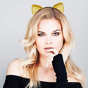 WXJ13 20 Pieces Cat Ears Headbands Reversible sequin headband Cute Cat Headbands