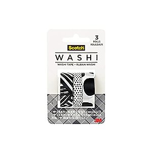 Scotch Washi Tape, Black and White Pattern Design, 3 Rolls, Assorted Sizes, Great for Bullet Journaling, Scrapbooking and DIY Décor (C1017-3-P39)