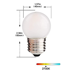 Qixivcom 6 Pack 1.5W White G40 Frosted Bulb LED Bulb E26 Warm White Energy Saving Retro Light String Replacement Bulbs Indoor and Outdoor Decorative Lighting Bulbs Vanity Mirror Billboard Decor