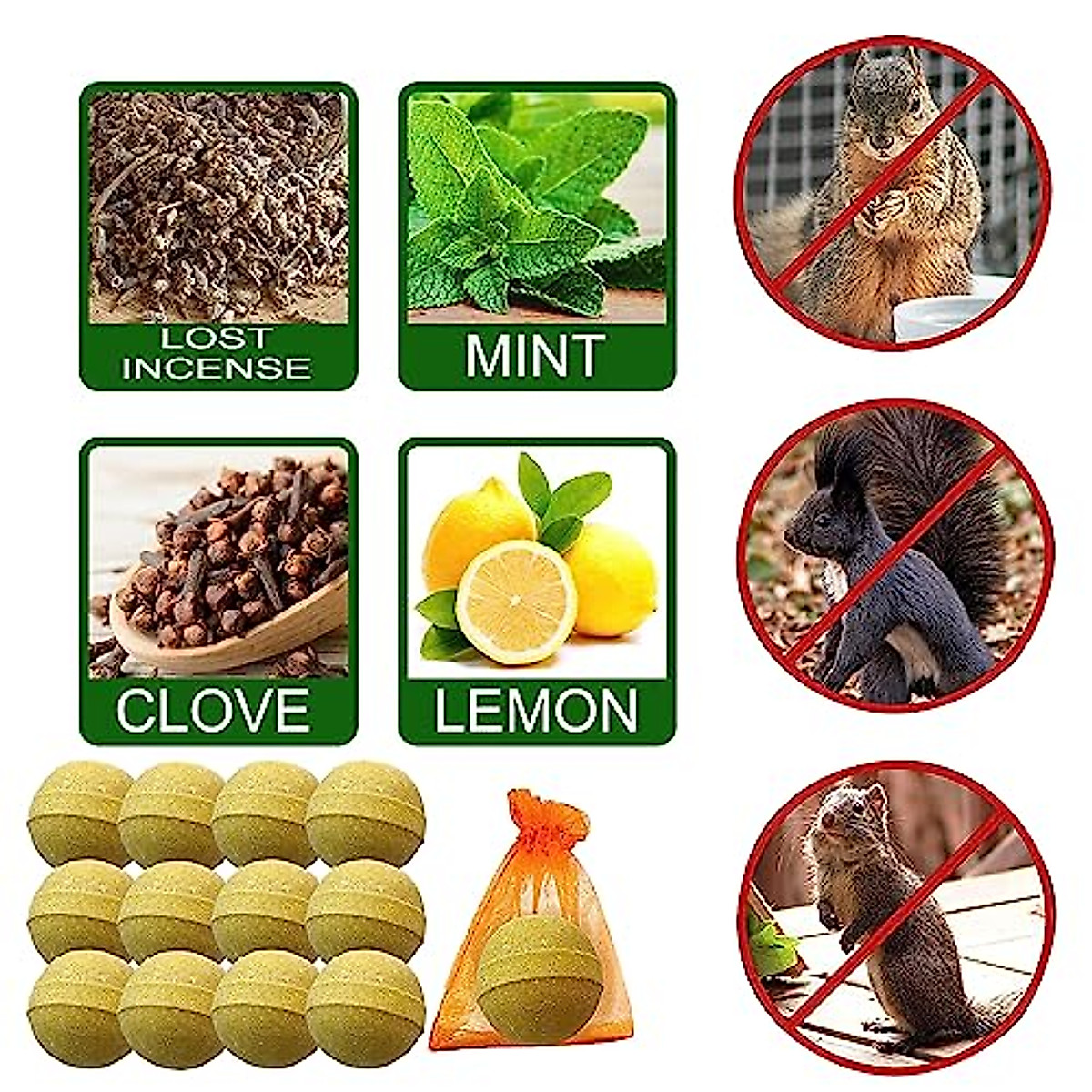Squirrel Repellent 12 Pack, Chipmunk Repellent Outdoor, Natural Squirrel Repellent & Mint Squirrel Deterrent for Bird Feeders/Garden/Attic,Safe Around Kid & Pets, Keep Squirrel Away for Plants
