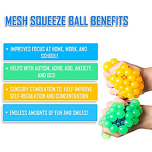Quality & Durable Mesh Squishy Balls with Exclusive Sewn Mesh! (Multi, 12 Pack)