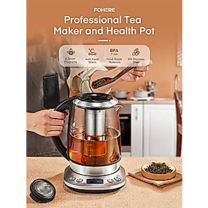 Electric Kettle with Temperature Control and Tea Infuser, FOHERE 1.7L Electric Tea Kettle, Glass and Stainless Steel Hot Tea Water Kettle, 2Hr Keep Warm, 6 Presets for Herbal, Green, Coffee, Black