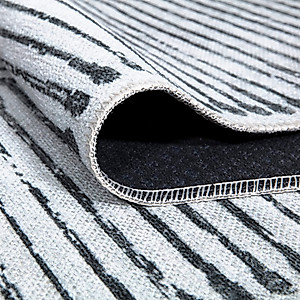 Bloom Rugs Caria Washable Non-Slip 9x12 Rug - Ivory/Black Striped Area Rug for Living Room, Bedroom, Dining Room, and Kitchen - Exact Size: 9' x 12'